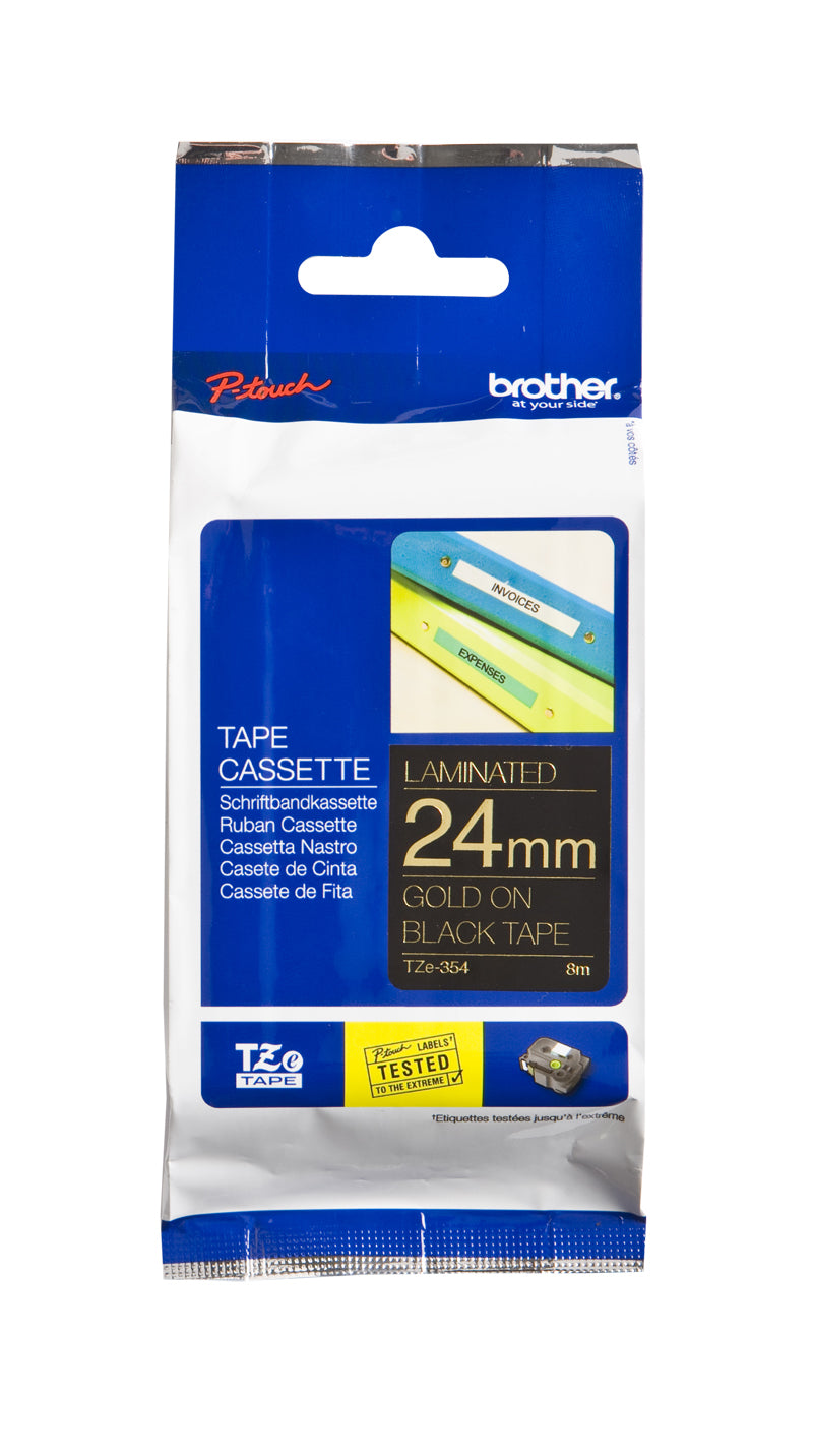 Brother TZe-354 | Gold Text on Black Tape | Labels Now Australia
