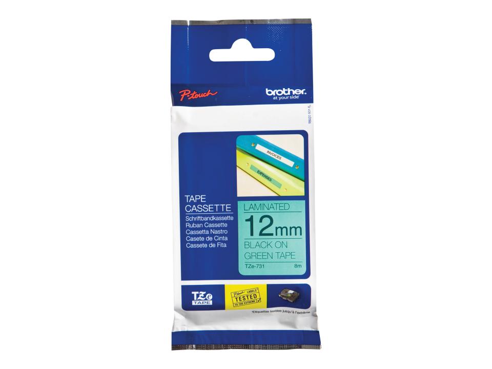 Brother TZe-731 | Black Text on Green Tape | Labels Now Australia